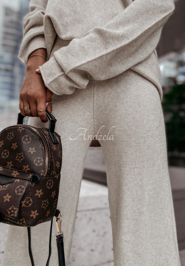 Dzianinowe spodnie wide leg Desire beżowe