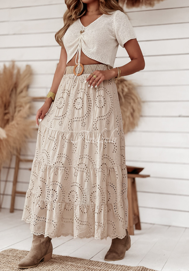 Ažúrová maxi sukňa boho Dreamscape béžová - Eshop Andzela