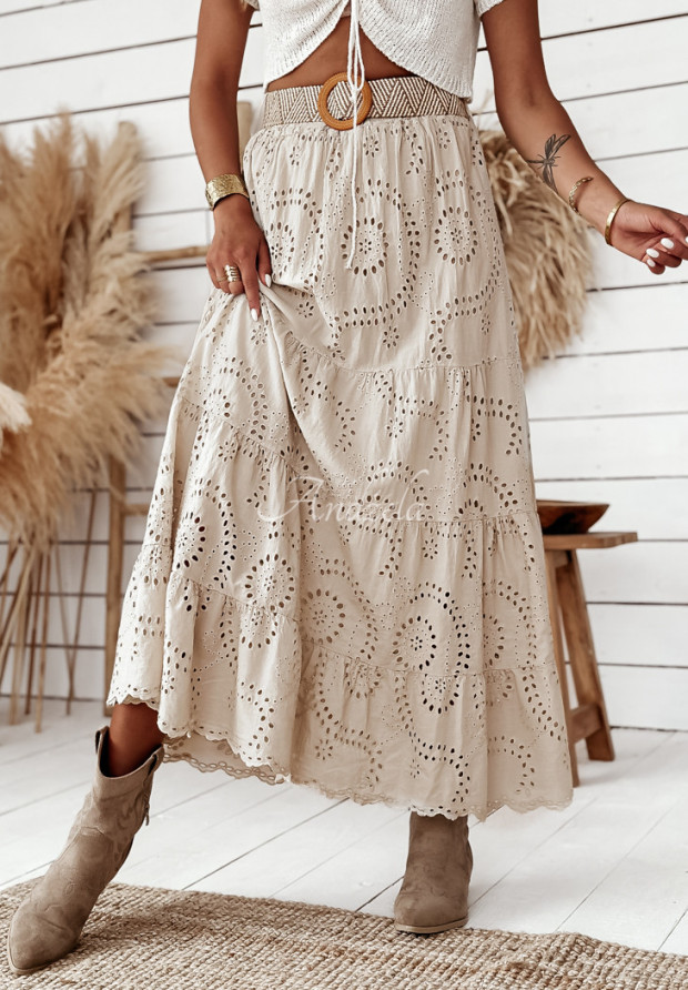 Ažúrová maxi sukňa boho Dreamscape béžová - Eshop Andzela