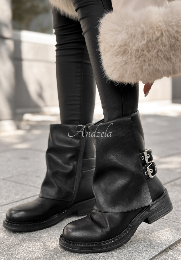 Kožené kotníkové topánky s prackami Talk About You čierne - Eshop Andzela